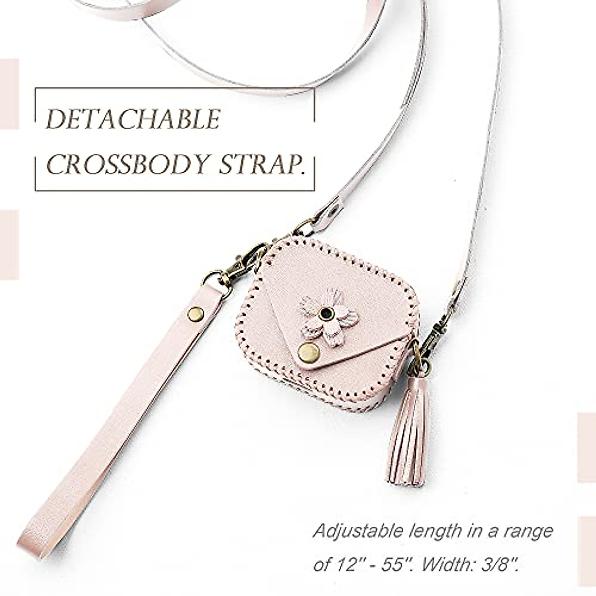 Secbolt Leather Cases Compatible with Airpod Pro Case Cover Cute for Women, Pink, Protective Cover Bag Purse with Strap Compatible with Apple AirPods Pro 2019