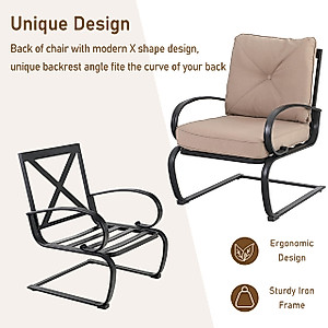 Sophia & William Patio Dining Chairs Set of 2 Outdoor Metal C Spring Motion Chairs Patio Chairs Set with Cushions for Deck Lawn Garden Pool Backyard Weight Capacity 350 LBS, Beige