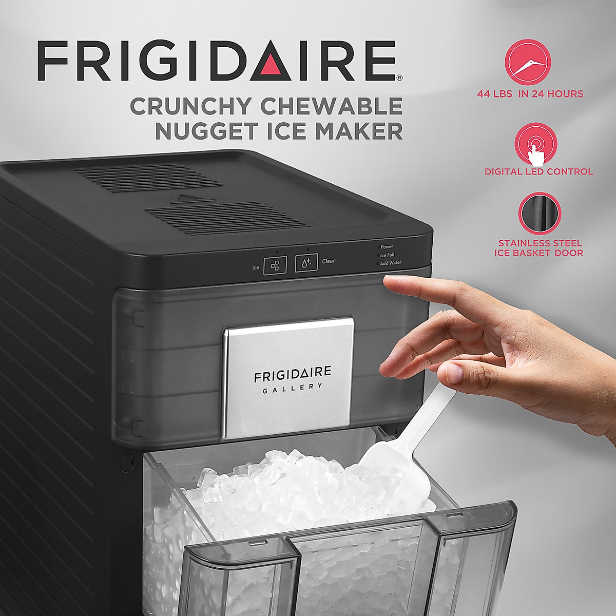 FRIGIDAIRE Gallery Countertop Crunchy Chewable Nugget Ice Maker, 44lbs per Day, Auto Self Cleaning, 2.0 Gen, Black