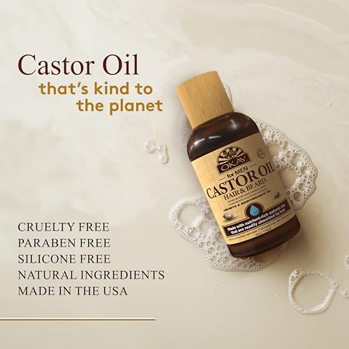 OKAY-MEN Castor Oil Beard and Hair Growth Oil Light-weight 4oz