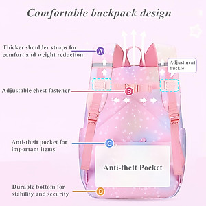 Girls Backpack, Kids Backpacks for Girls, Cute Gradient Kids Bookbags with Compartments Elementary School Bag for Teens