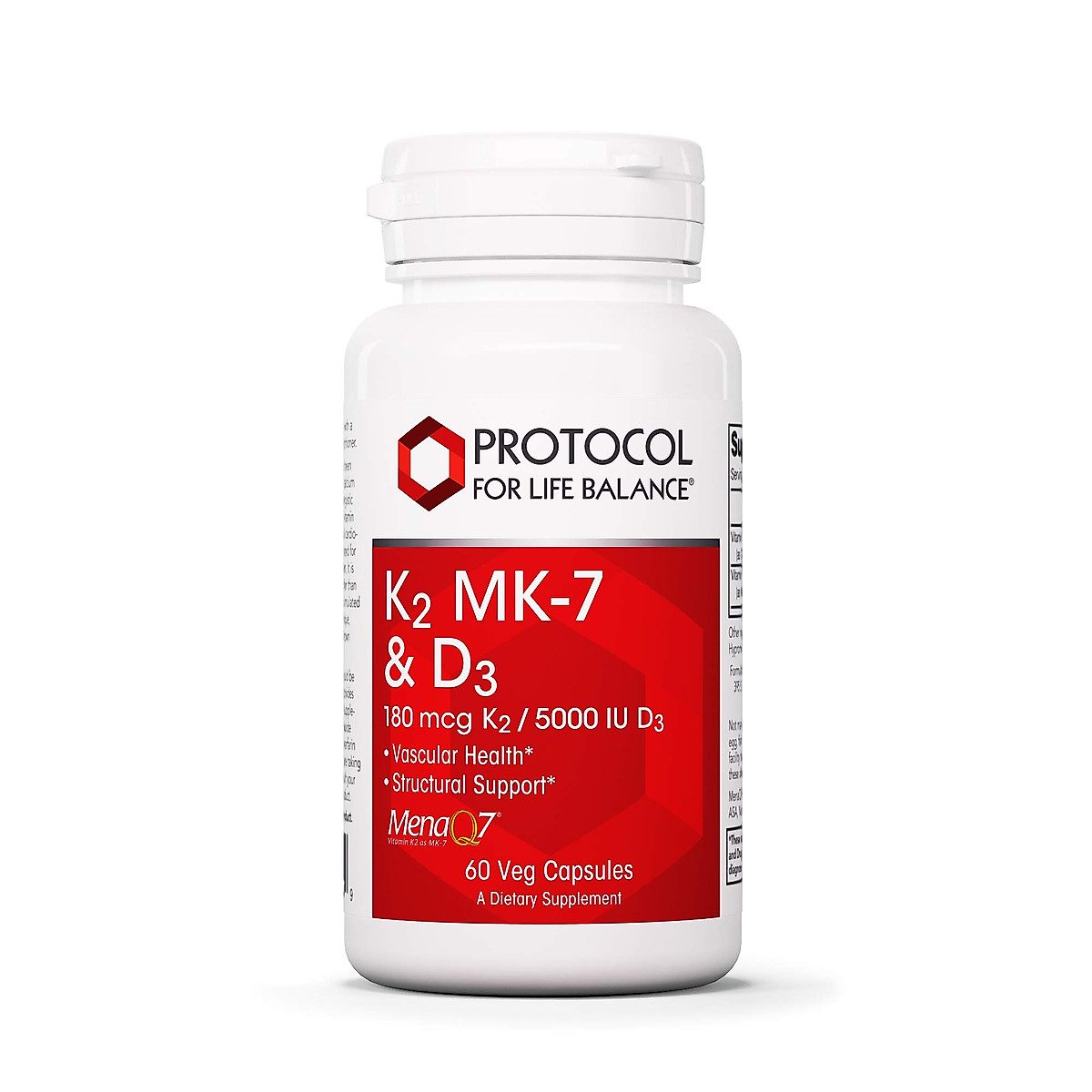 Protocol K2 MK-7 & D3 - Skeletal, Bone, Calcium Absorption & Heart Health Supplement* - for Teeth, Vascular & Immune System Health* - Non-GMO, Kosher, Halal, Soy-Free - 60 Veg Capsules