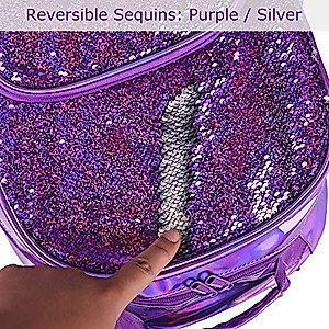 Fermido Sequin School Backpack for Girls Kids Cute Elementary Book Bag Teen Glitter Flip Sparkly Holographic Purple Back Pack One_Size