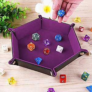 SIQUK Double Sided Dice Tray, Folding Hexagon PU Leather and Velvet Dice Holder for Dungeons and Dragons RPG Dice Gaming D&D and Other Table Games, Dark Violet