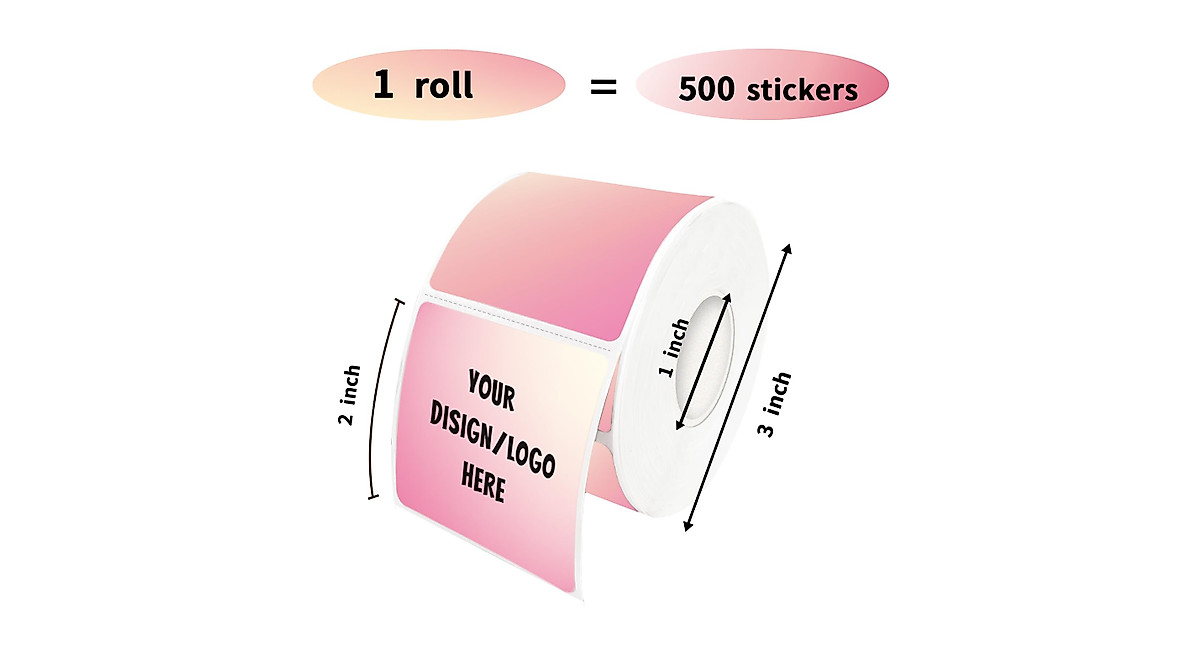 Yeachlaing Pink 2"x2" Thermal Label Stickers - 500 Pack