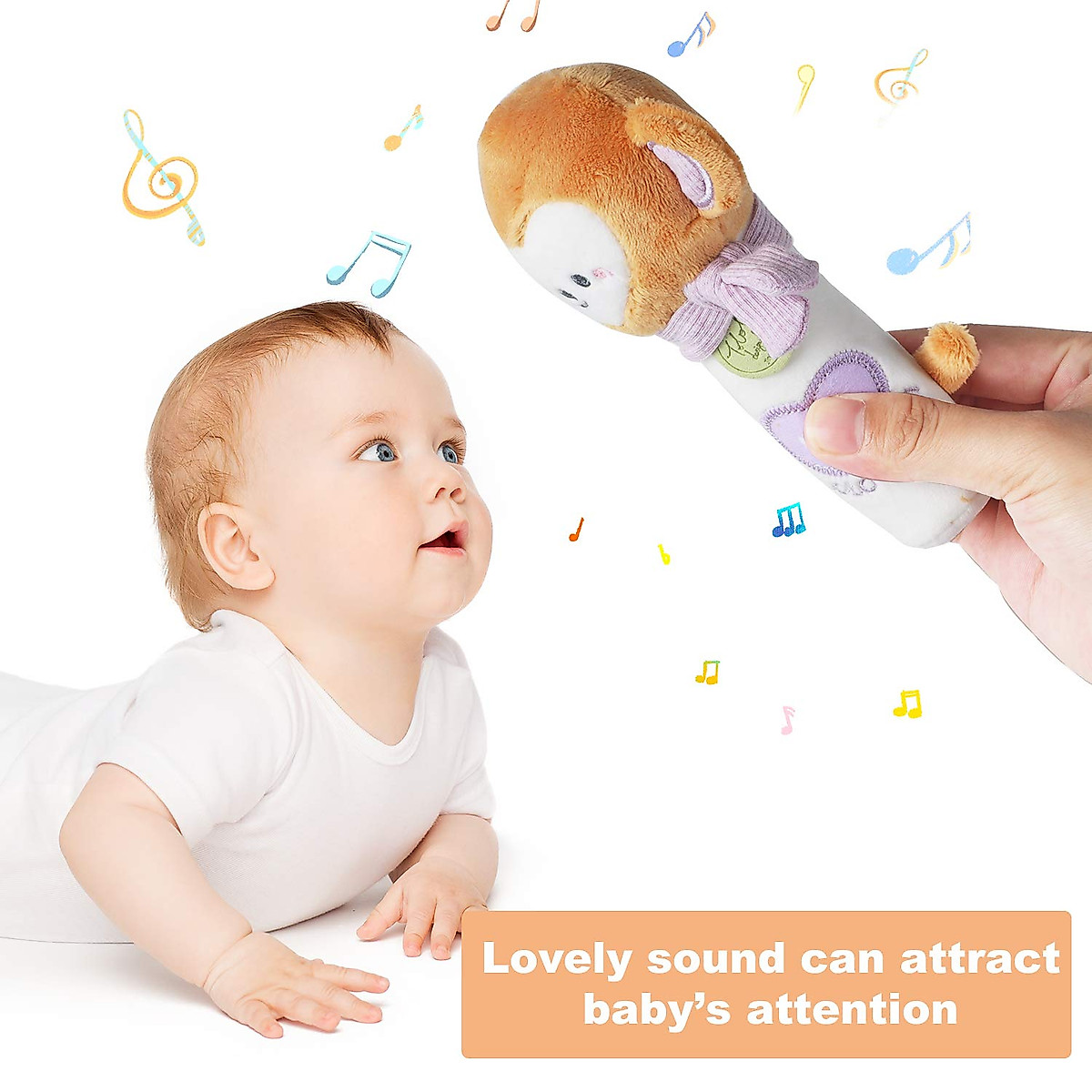 Funsland Baby Rattles Toys Soft Plush Hand Rattles Hand Grip Toys Stuffed Animal Rattles Shaker for 3 6 9 12 Months Infants Newborn 2 Pack