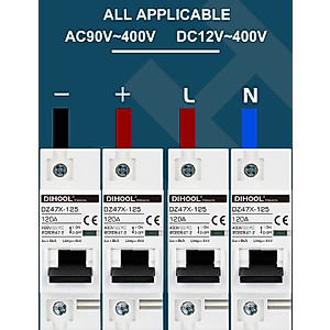 DIHOOL Miniature Circuit Breaker 120 Amp dc solar disconnect switch 12-240V for PV Solar, UPS, RV Battery, DIN Rail Mount, Overload Protection, AC DC universal