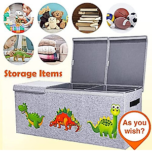 ASKIZ Toy Chest Box for Kids Extra Large,Collapsible Dinosaur Sturdy Storage Bins with Lids,Toy Box Storage Organizer Baskets for Boys Girls,Nursery, Playroom,Closet,40.6"×16.5"×14.2" (Grey)
