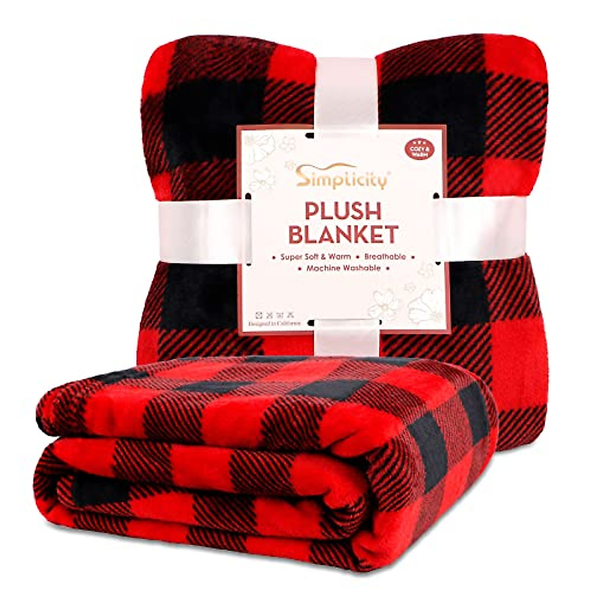 Winter Warm Red and Black Buffalo Plaid Patterned Decorative Super Soft Twin Woven Fleece Couch Throw Blanket