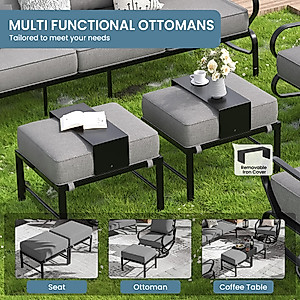 Amopatio Patio Furniture Set, Outdoor Furniture Set with Swivel Chair, 5 Pieces Patio Conversation Sets with 5.75" Extra Thick Cushion Include Waterproof Covers for Poolside Deck, Grey