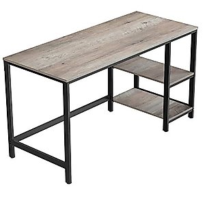 VASAGLE Computer Desk, 55.1-Inch Wide Home Office Desk for Study, Writing Desk with 2 Shelves on Left or Right, Steel Frame, Industrial, Greige and Black ULWD55MB