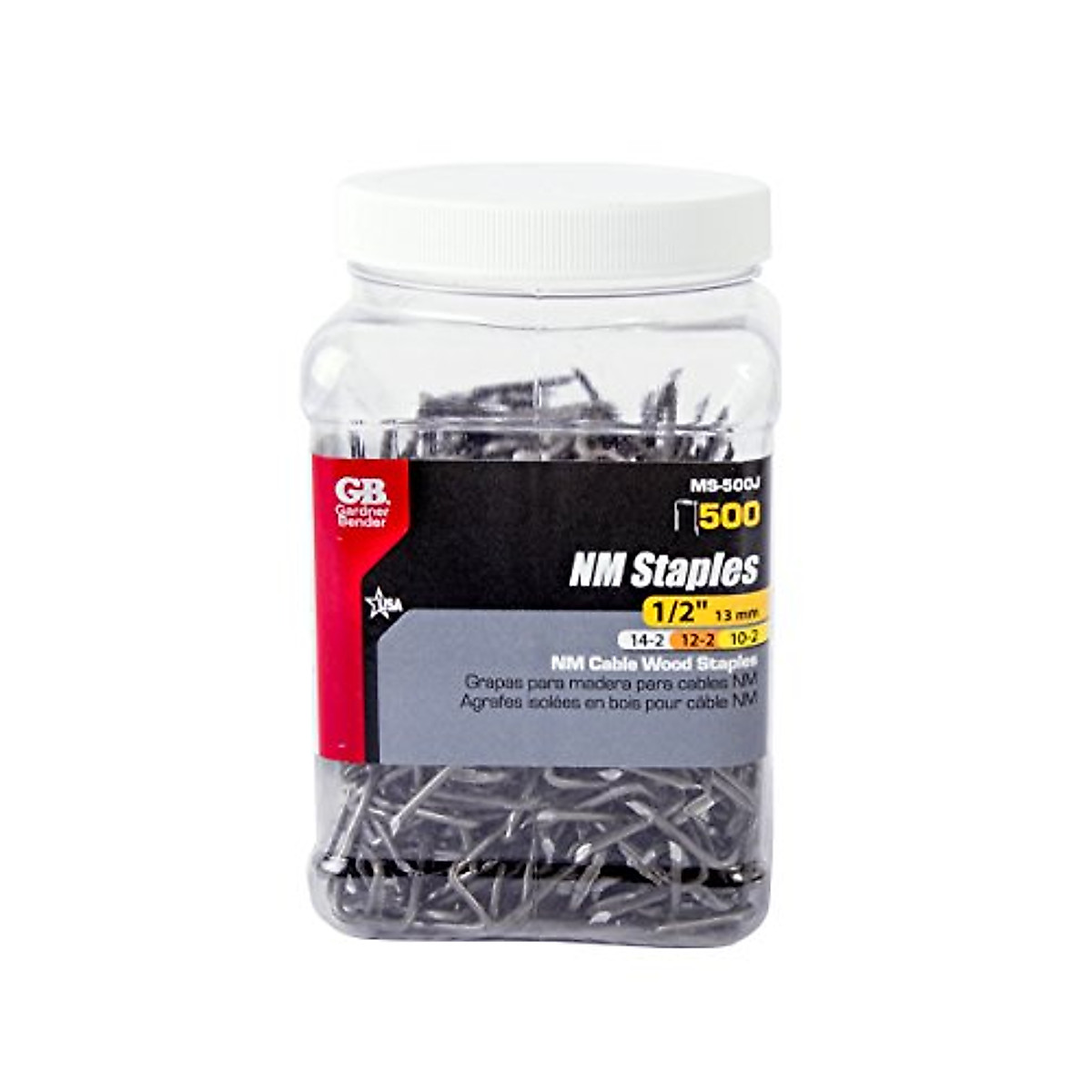 Gardner Bender MS-500J Metal Cable Staple, Contractor Pack, ½ Inch, Secures: Romex Wire & (NM) Non-Metalic Cable, 500 Pk.