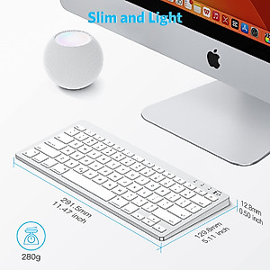 Emetok for Mac Keyboard [Aluminum Base, Rechargeable], Ultra Slim Bluetooth 5.1 Keyboard with [Upgraded Scissor Keys] Customized for MacBook Air/Pro, iMac, iMac Pro, Mac Mini/Pro, Silver