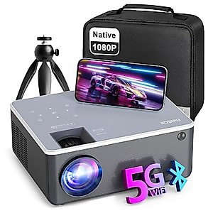 FANGOR 1080P HD Projector, WiFi Bluetooth Projectors, Max 230” Projection Screen Portable Home Theater Video Movie Proyector With Tripod, Compatible with HDMI, USB, Laptop, iOS & Android Phone