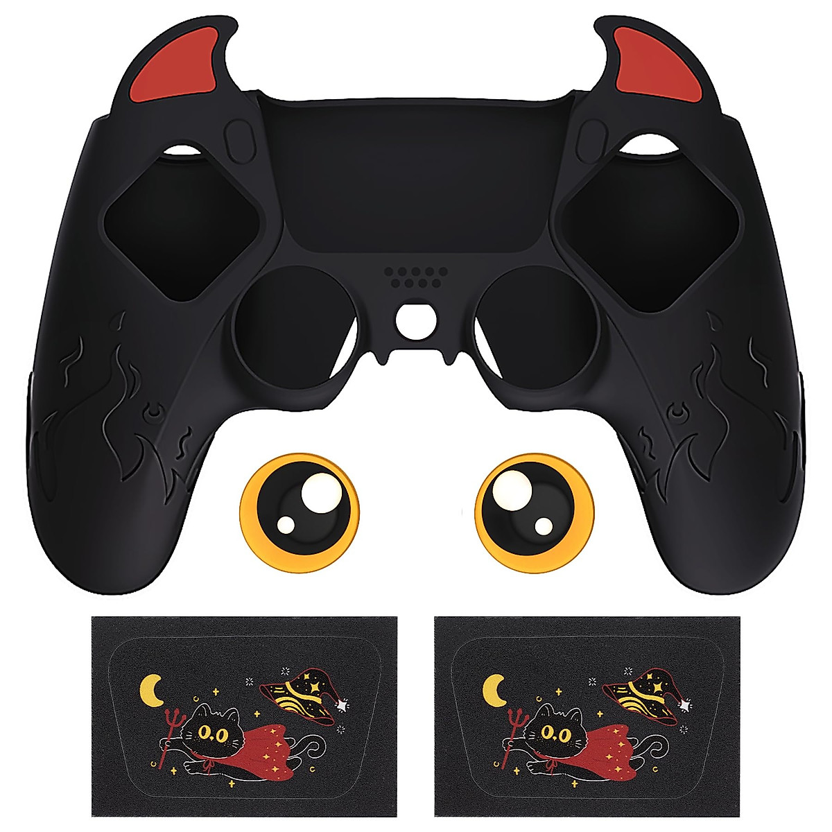 PlayVital Halloween Cute Demon Controller Silicone Case for ps5, Kawaii Controller Cover Gamepad Skin Protector for ps5 with Touch Pad Sticker & Thumb Grip Caps - Black