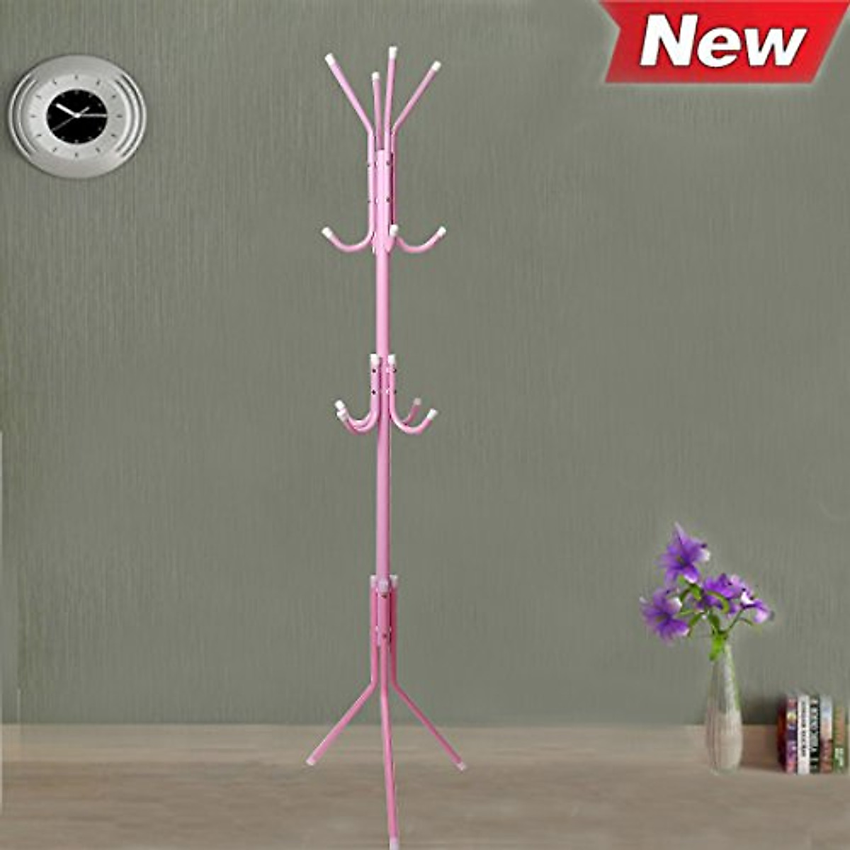 uxcell Metal Coat Rack,Standing Coat Tree 12 Hooks Hanger for Handbags Hat Umbrella Clothes Home Decorate Fuchsia