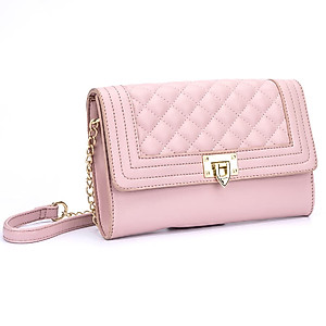 Olivia Miller Women's Fashion Cameron PU Faux Leather Quilted Textured w Front Flap, Pink Crossbody Bag Everyday Small Casual Evening Purse Handbag