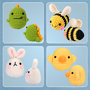 PP OPOUNT Beginner Crochet Kit, Crochet Starter Kit for Adults and Kids, Complete Crochet Set to Make 4 PCS Animals, Learn to Crochet with Step-by-Step Instruction and Video Tutorials
