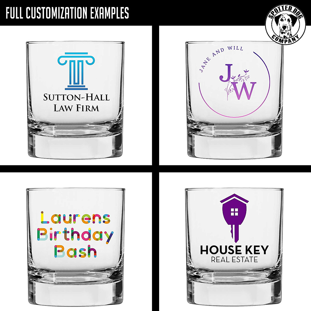 Bulk Printed 11oz Whiskey Scotch Bourbon Glass - Custom Promotional Items with your Logo - Personalized Company Small Business Party Favors