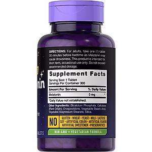 Carlyle Melatonin 3mg | 300 Tablets | Low Dose | Drug Free | Vegetarian, Non-GMO, Gluten Free