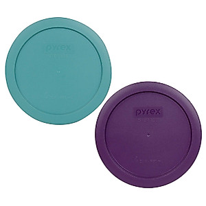 Pyrex (1) 7201-PC 4-Cup Turquoise and (1) 7201-PC 4-Cup Purple Plastic Storage Lid, Made in USA