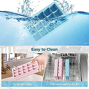 dasfork Ice Cube Trays 4 Pack, Food-grade Silicone Ice Cube Molds with Lid, Flexible Easy Release Silicone Trays for Freezer and Oven, BPA Free