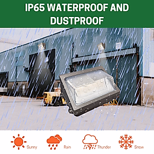 E2 Lighting Non Cut Off LED Wall Pack 80 watts with Emergency Battery Backup and photocell / E2WP80W27V50K-E, RoHs Compliant UL and DLC Certified LED Wall Packs Commercial, 5 Year Warranty