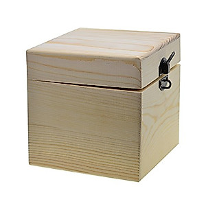 Baoblaze Large Square Unpainted Wooden Storage Box Case for Jewelry Small Gadgets Gift Wood DIY Home Storage Box Natural Wooden Craft Box with Lid Lock DIY Art Craft Accessories