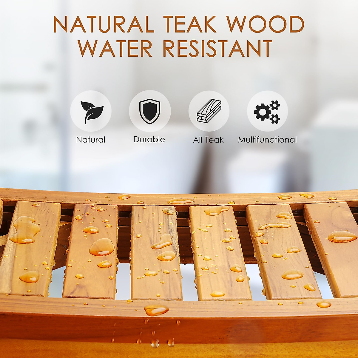 16 Inch Teak Shower Bench Stool with Storage Shelf, Waterproof Teak Spa Bathing Stool for Inside Shower, Bathroom Shower Chair for Adult Elderly Perfect for Indoor and Outdoor Use