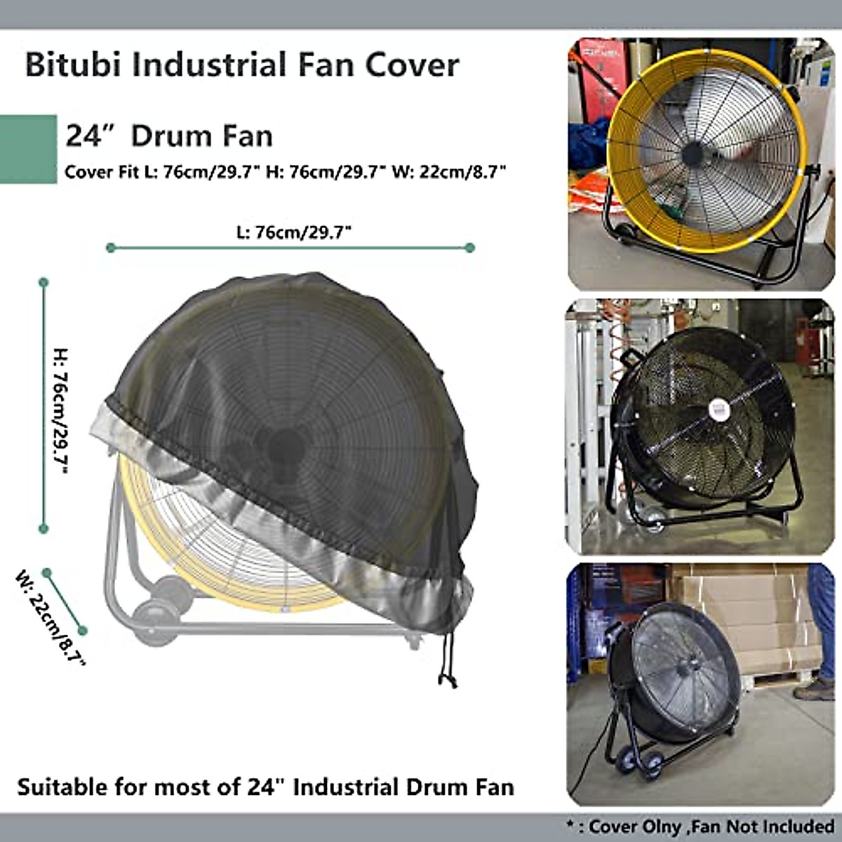 Bitubi Industrial Drum Fan Cover,Waterproof Outdoor Fan Covers,Compatible for 24 Inch Heavy Duty Metal Industrial Drum Fan,Black