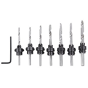 Youwise Countersink Drill Bits Set 7PCS Counter Sink Bit for Wood High Speed Steel, Woodworking Carpentry Reamer with 1 Hex Key Wrench and Wooden Box