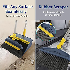 Broom and Dustpan Set,2 in 1 Broom Brush with Dustpan Combo Set, Upright 180°Rotating Broom with Long Handle and Lightwight Dust Pans for Home Kitchen Room Office Lobby Floor Cleaning，Blue