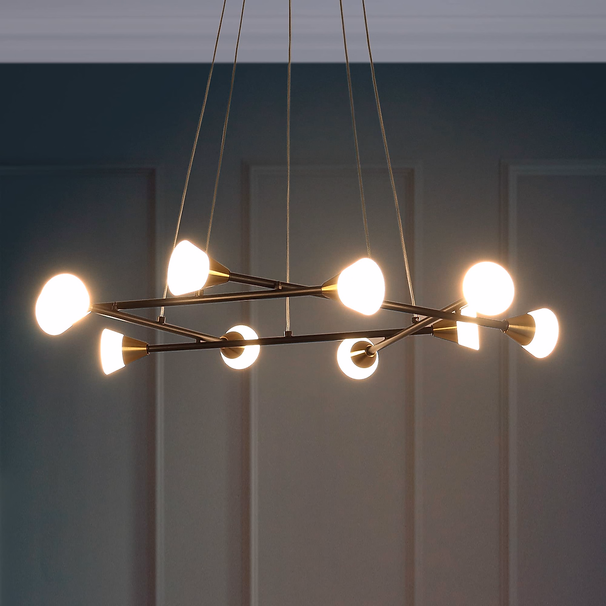 ZEVNI LED Gold Foyer Light Fixture, 10-Light Wagon Wheel Pendant Lighting, Plated Dark Copper, Warm White Glow, 2310LM, 3045K