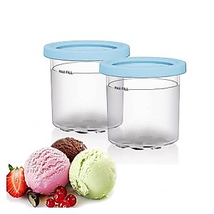 EVANEM 2/4/6PCS Creami Deluxe Pints, for Ninja Creami Ice Cream Maker,16 OZ Creami Deluxe Reusable,Leaf-Proof for NC301 NC300 NC299AM Series Ice Cream Maker,Blue-6PCS