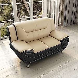 US Pride Furniture Michael Collection Modern Style Faux Leather Couch-Versatile 2 Seater Accent Piece for Living Room, Bedroom or Office-Comfortable Design and Elegant Look, 61.3 Loveseat, Black/Camel