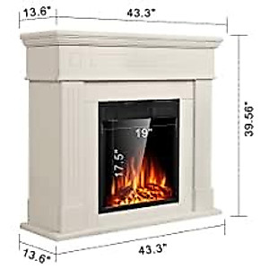 Xbeauty 44" Electric Fireplace with Mantel Package Freestanding Fireplace Heater Corner Firebox with Log & Remote Control,750-1500W,(White)