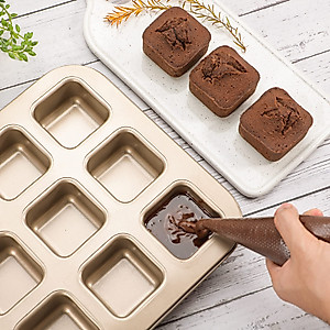 Webake Brownie Cake Pan, 12-Cavity Non-Stick Square Muffin Pan 1.6 Inch Deep Brownie Mold Small Cake Pan Bakeware for Oven Baking (Champagne Gold)
