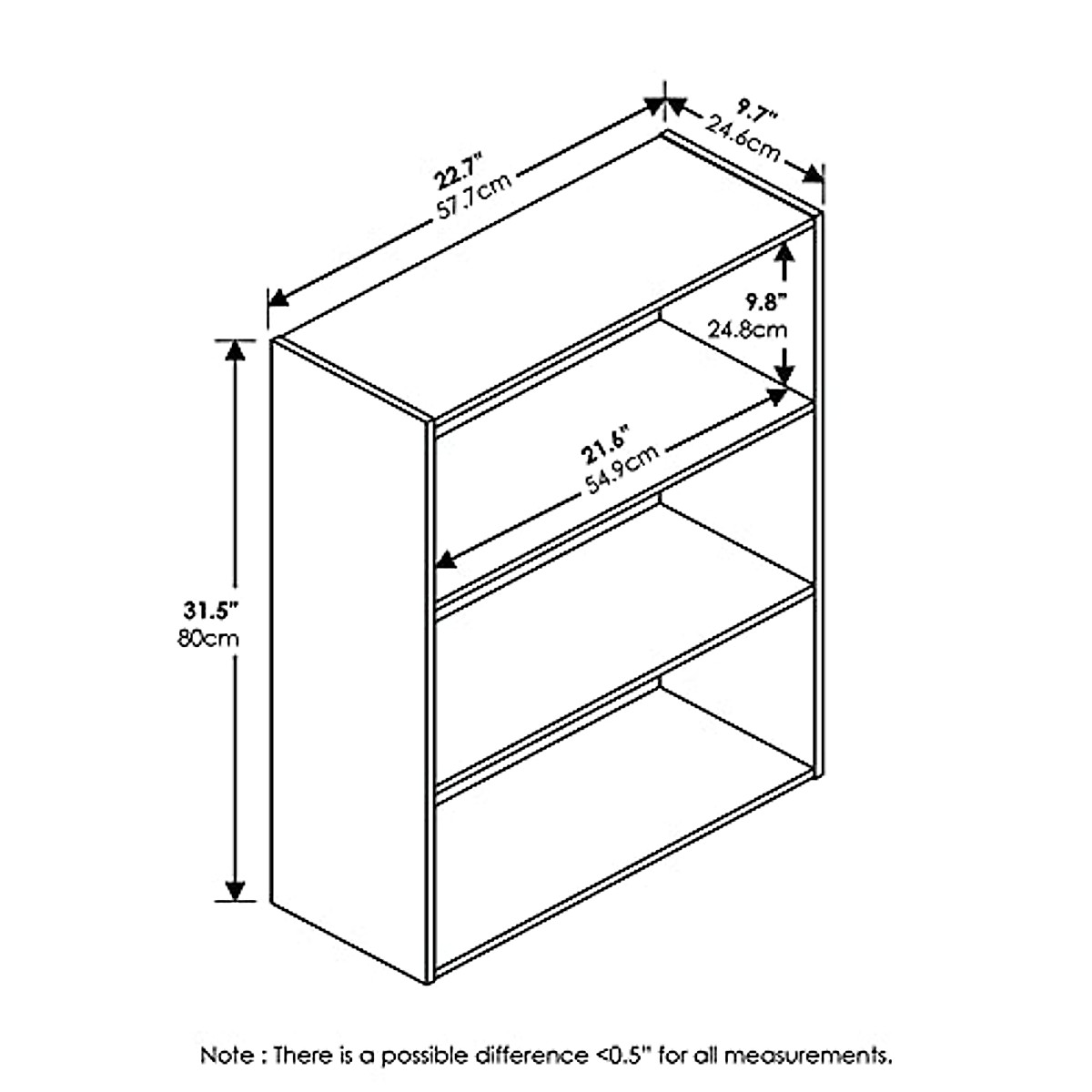 Furinno Pasir 3-Tier Open Shelf Bookcase, Plain White & Luder Bookcase / Book / Storage , 5-Tier, White