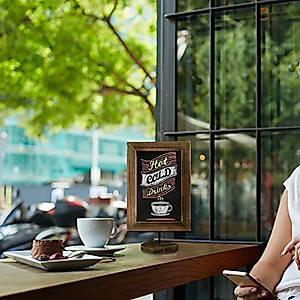 MyGift Set of 3 Tabletop Chalkboard Sign with Burnt Wood Frame and Round Base, Decorative Wedding Table Place Card Signage, Rustic Small Kitchen Countertop Memo Board