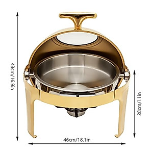 Round Chafing Dish Buffet Set, 6.4QT Stainless Steel Chafer for Catering Buffet Warmers Sets with Clear Lid, High Grade Gold Food Warmers for Parties, Wedding, banquets