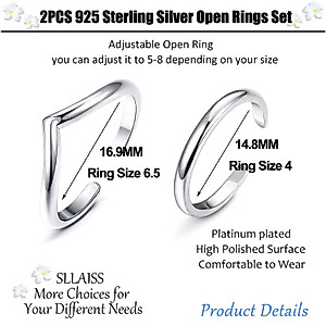 Sllaiss 2 Pcs 925 Sterling Silver Chevron Thumb Ring for Women Minimalist Stackable Midi Rings Set Simple Adjustable Knuckle Open Ring