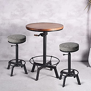 Vintage Bar Stools Set of 2 Industrial Bar Stool Swivel PU Seat Counter Height Adjustable 24-28inch Kitchen Isand Dining Chair