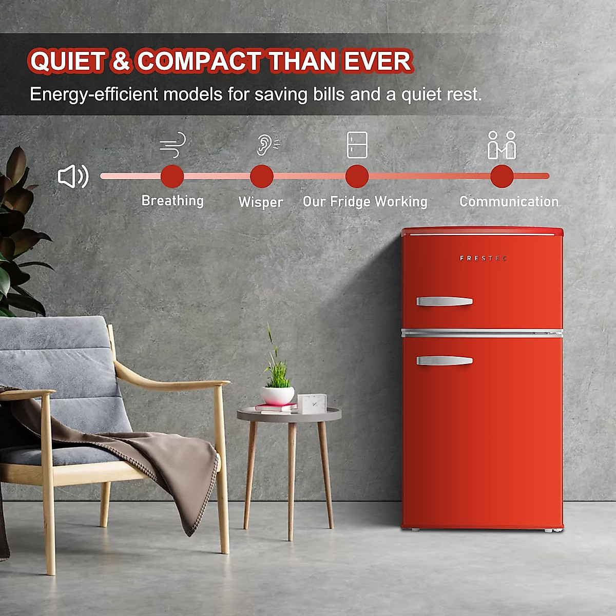 Frestec 3.1 CU' Retro Mini Fridge with Freezer,2-Door Compact Refrigerator,Small Refrigerator for Bedroom Dorm Office Apartment, Red (FR 302 RRED)