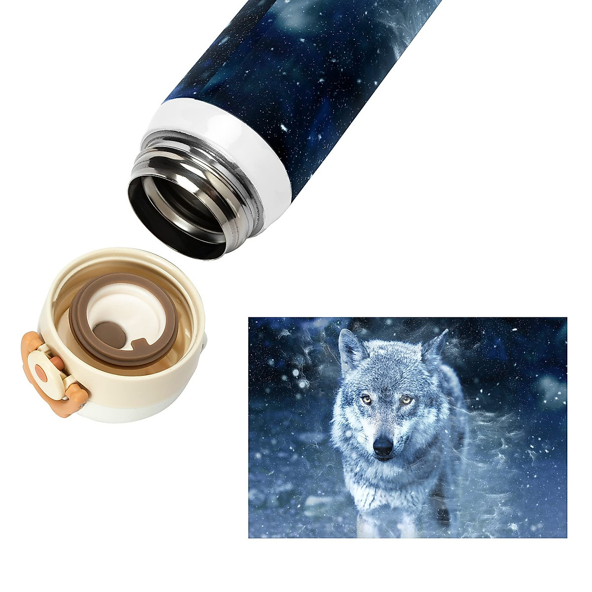 Kids Water Bottle Wolf Canis Lupus Eyes View Stainless Steel Travel Mug for School Lunch Vacuum Insulated Cups Flask with Locking Push-Button Lid (17 oz)