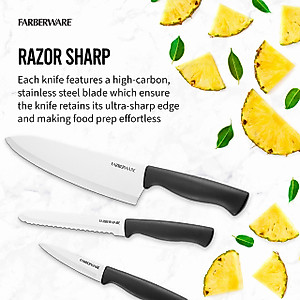 Farberware Stainless Steel Chef Knife Set, 3 Piece, Black