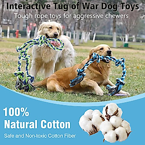 Kwispel Rope Toy for Dogs, 2 Pack Large Dog Rope Toys for Aggressive Chewers, Heavy Duty Dog Toys for Large Medium Breed, Indestructible Tough Rope Chew Toys Tug of War Dog Toy Teeth Cleaning