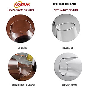 KOSIUN, Wine Glasses, Hand Blown,Large Bowl, Lead-Free Crystal, Long Stem, 23-Ounces, Burgundy, Set of 4