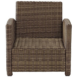 Crosley Furniture KO70023WB-SA Bradenton Outdoor Wicker Armchair Patio Chair for Porch, Balcony, Back Yard, Brown with Neutral Sand Cushions