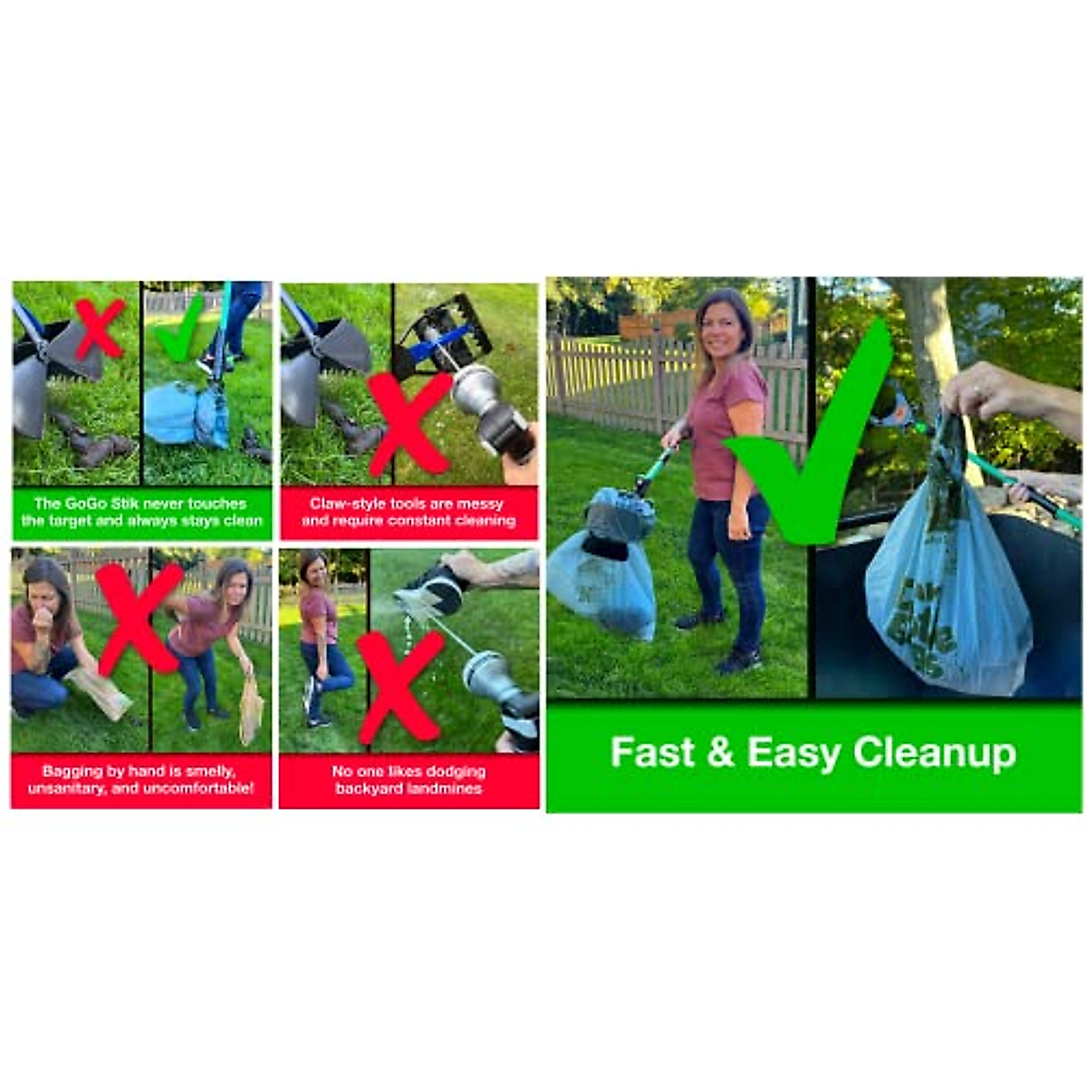 GoGo Stik XP Totally Clean Pro Pooper Scooper with Bags for All Dog Pet Waste Cleanup. 37inch. Keeps Hands and Scooper Clean. Use Store Bags or Heavy Dootie Bags. Unbreakable FRP Handle.