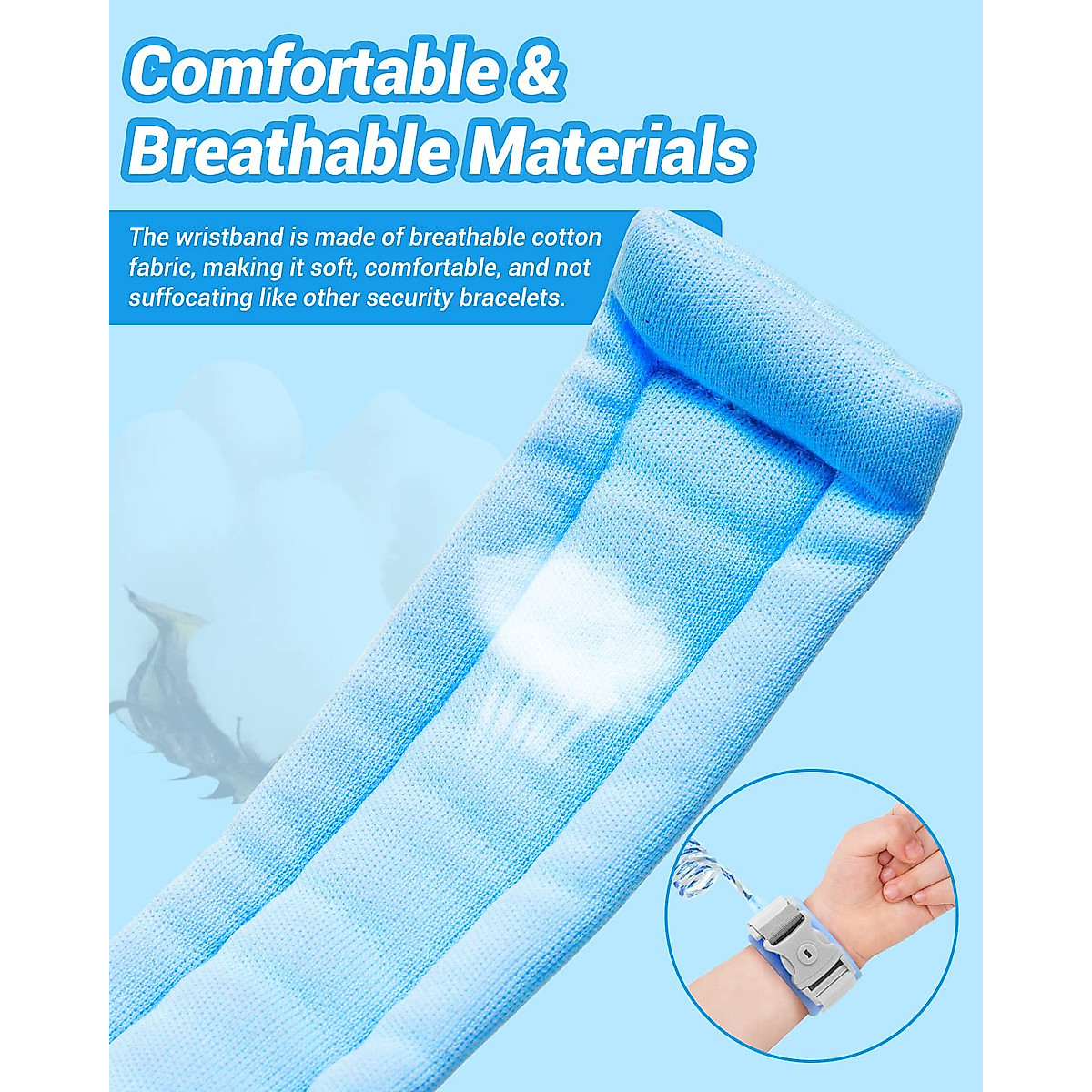 Dr.meter Kids Leash for Toddler, Reflective Anti Lost Wrist Link with Key & Lock, 8.2ft Safety Wristband Child Walking Harness for Supermarket Mall Airport Amusement Park Zoo Travel, Blue